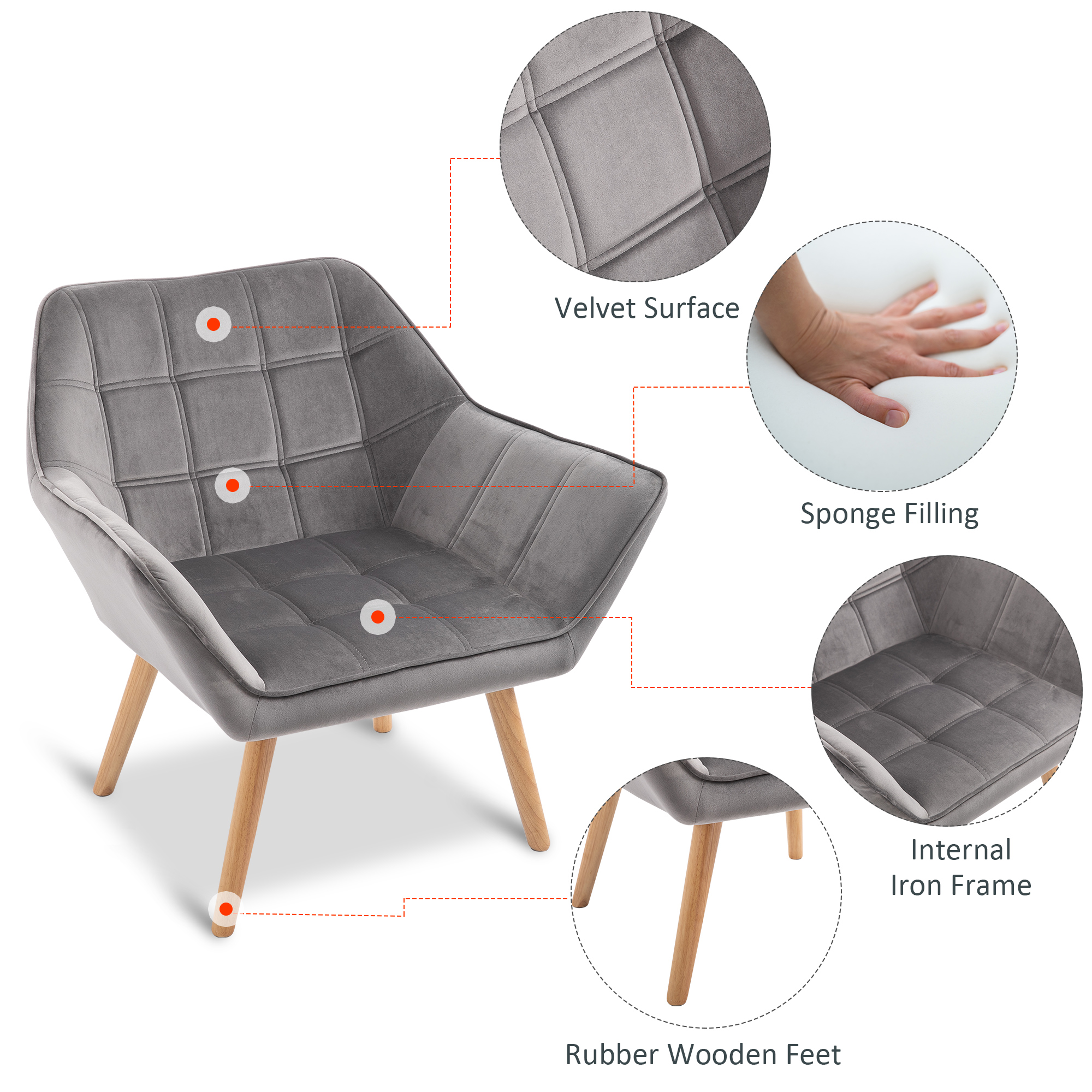 HOMCOM Armchair Accent Chair Wide Arms Slanted Back Padding Iron Frame ...